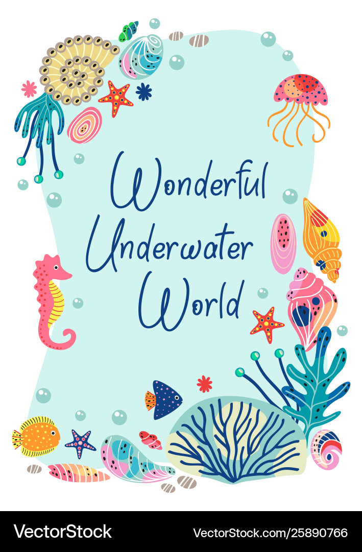 Frame with beautiful underwater sea life Vector Image