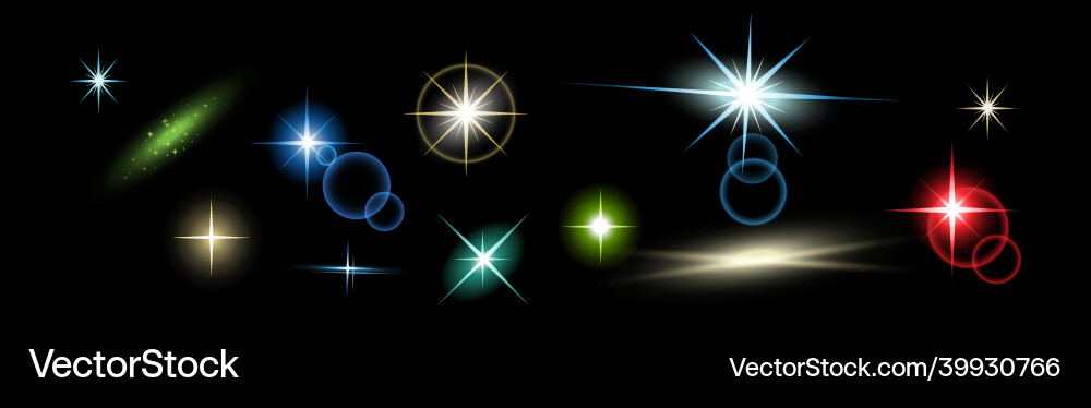 Glowing light effects set of lens flare Royalty Free Vector