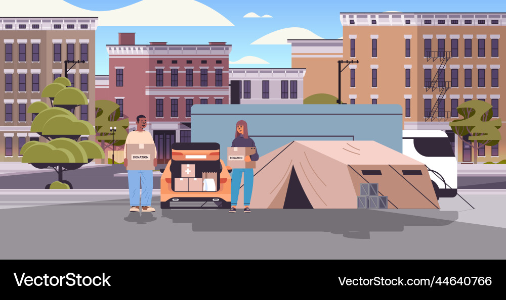 People holding donation help boxes with medical Vector Image