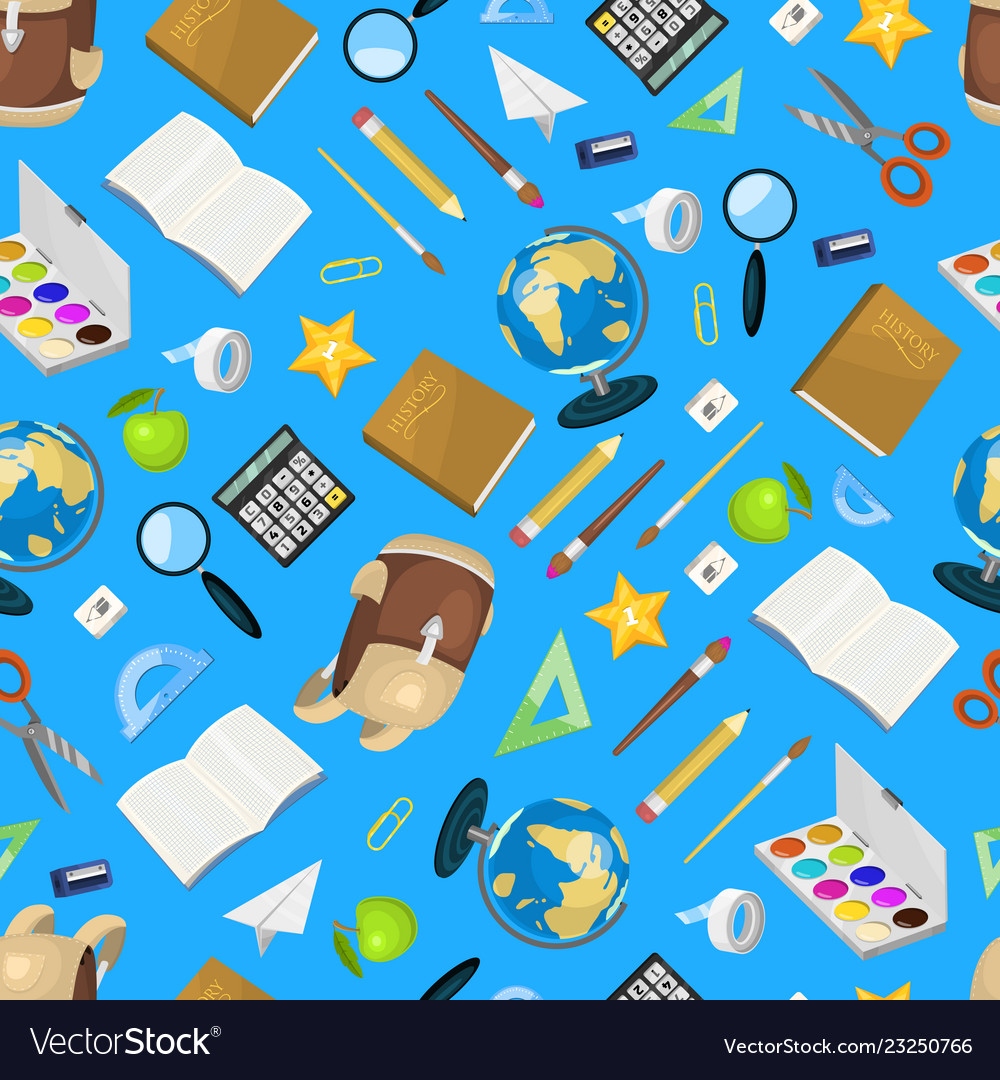 School items seamless pattern background Vector Image