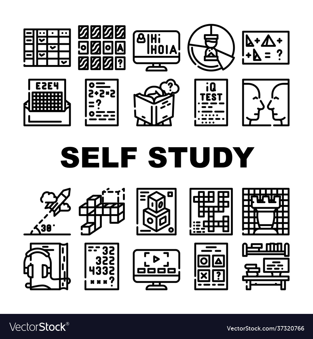 Self study lessons collection icons set Royalty Free Vector