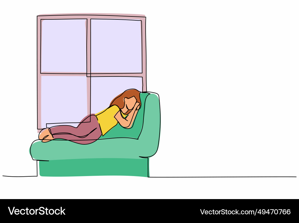 Single one line drawing young woman lying Vector Image