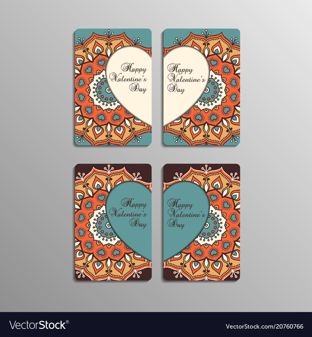 Valentines day cards with mandala Royalty Free Vector Image