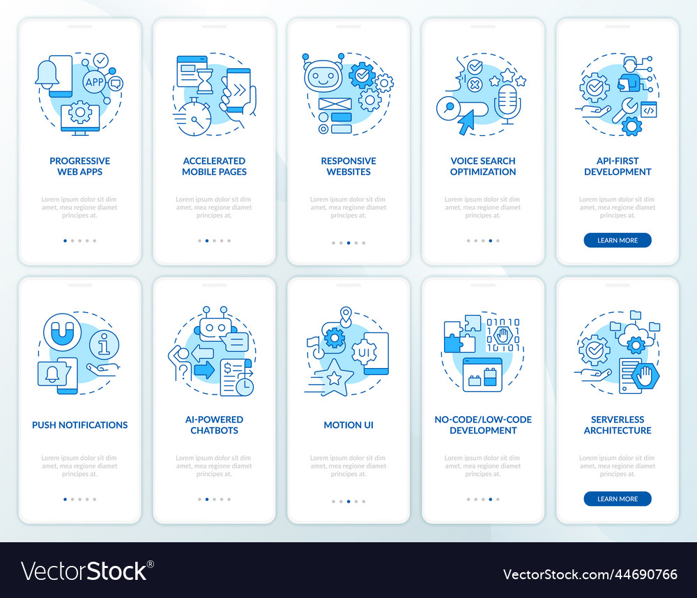 Web Development Trends Blue Onboarding Mobile App Vector Image