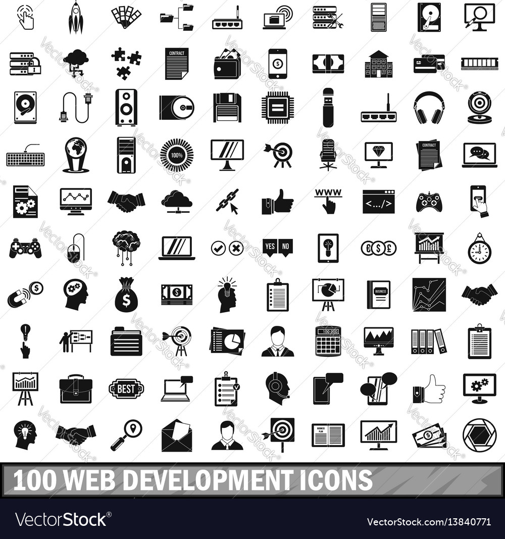 100 web development icons set simple style Vector Image