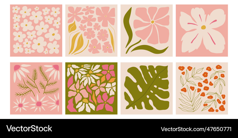 Abstract flower posters set trendy botanical arts Vector Image