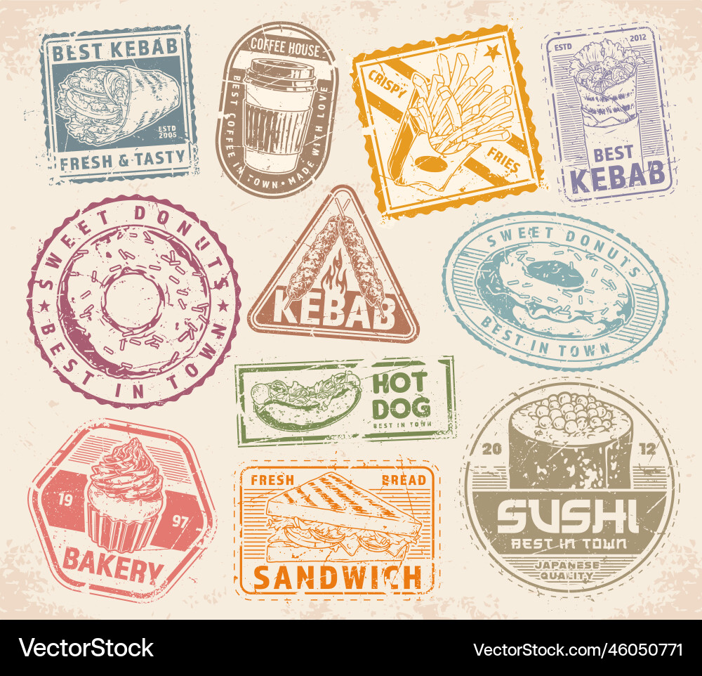 Fast food set colorful labels Royalty Free Vector Image