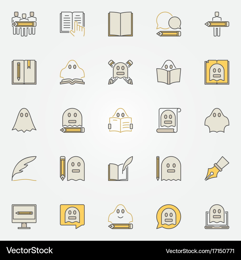 Ghostwriter and writing colorful icons Royalty Free Vector