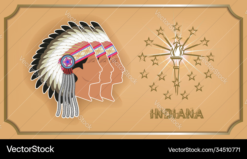 Indiana state poster with coat arms profiles Vector Image