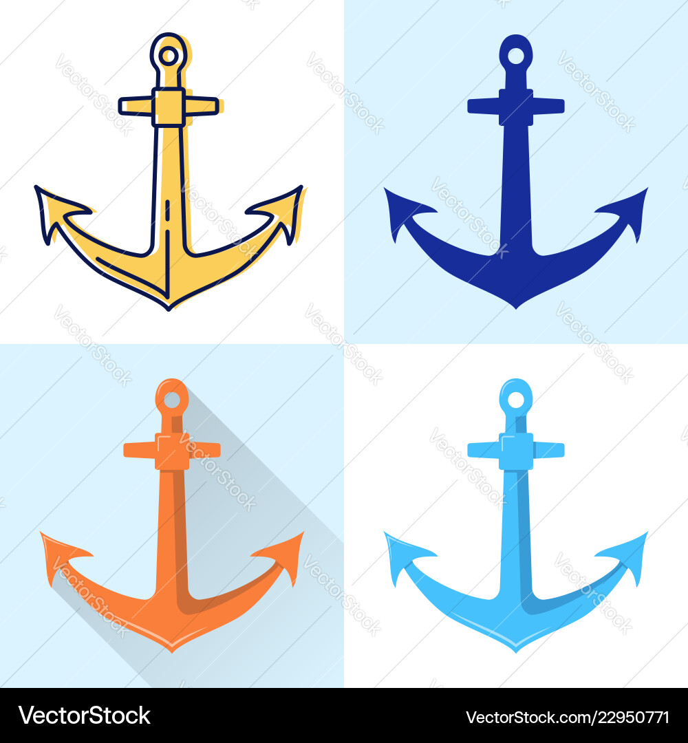 Nautical anchor icon set in flat and line styles Vector Image
