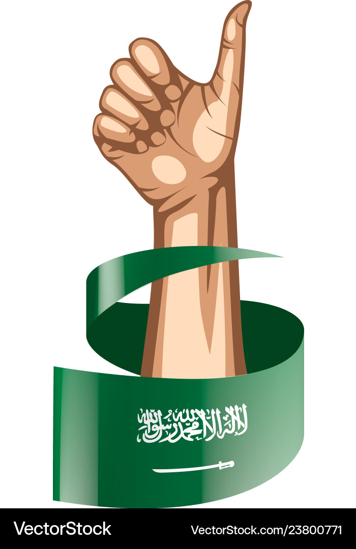 Saudi arabia flag and hand on white background Vector Image