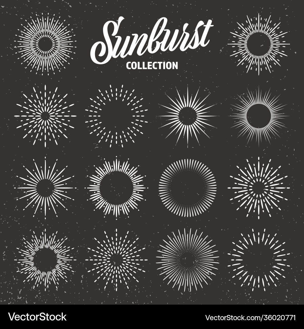 Vintage grunge sunburst collection bursting sun Vector Image