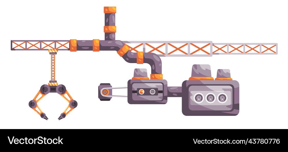Automated factory machine with robot arm pipeline Vector Image
