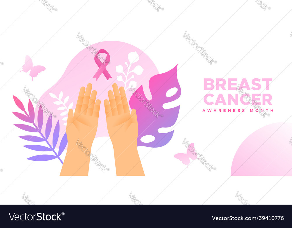 Breast cancer awareness woman hand pink ribbon Vector Image