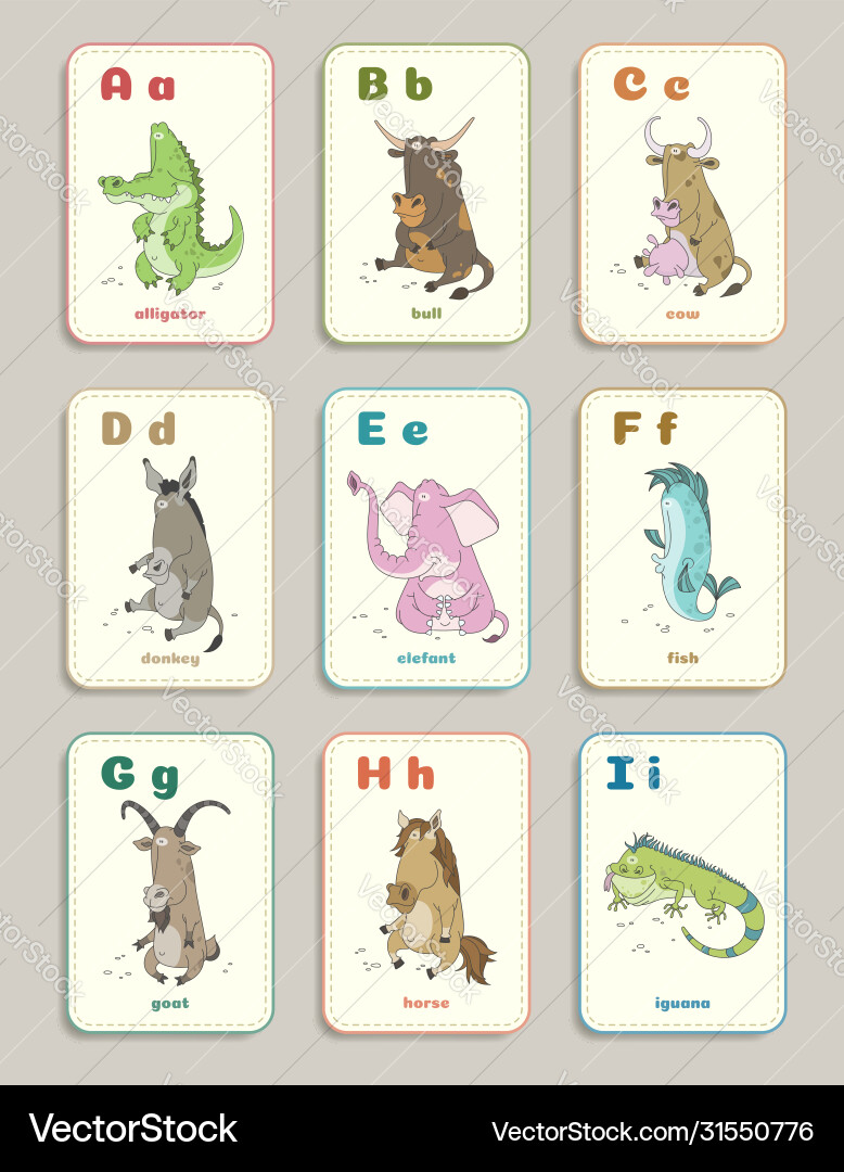 Card alphabet with animals part 1 Royalty Free Vector Image