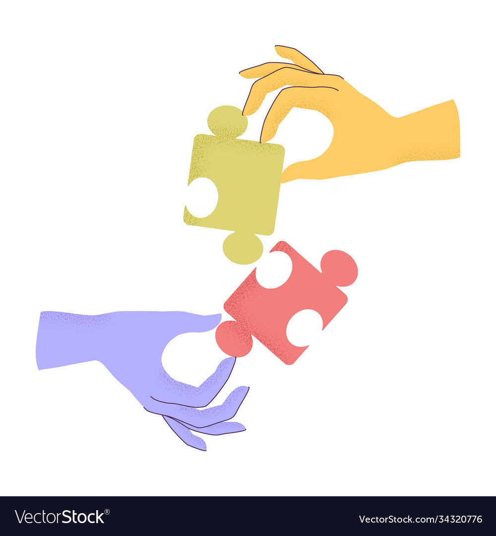 Cartoon human hands holding puzzle pieces with Vector Image Cartoon human hands holding puzzle pieces with Vector Image
