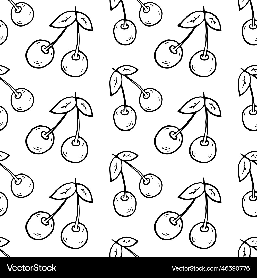 Cherry doodle seamless pattern berry black Vector Image