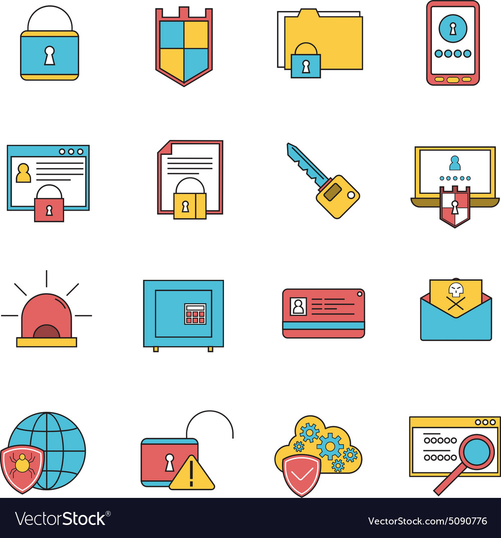 Computer security icons set line Royalty Free Vector Image