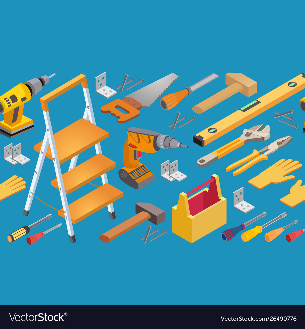 Construction tools seamless pattern isometric Vector Image