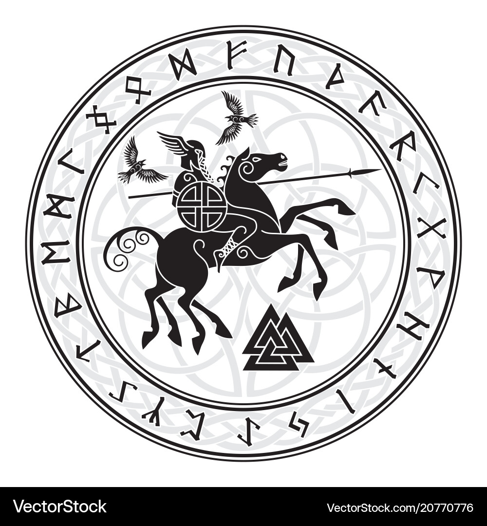 God wotan riding on a horse sleipnir with spear Vector Image