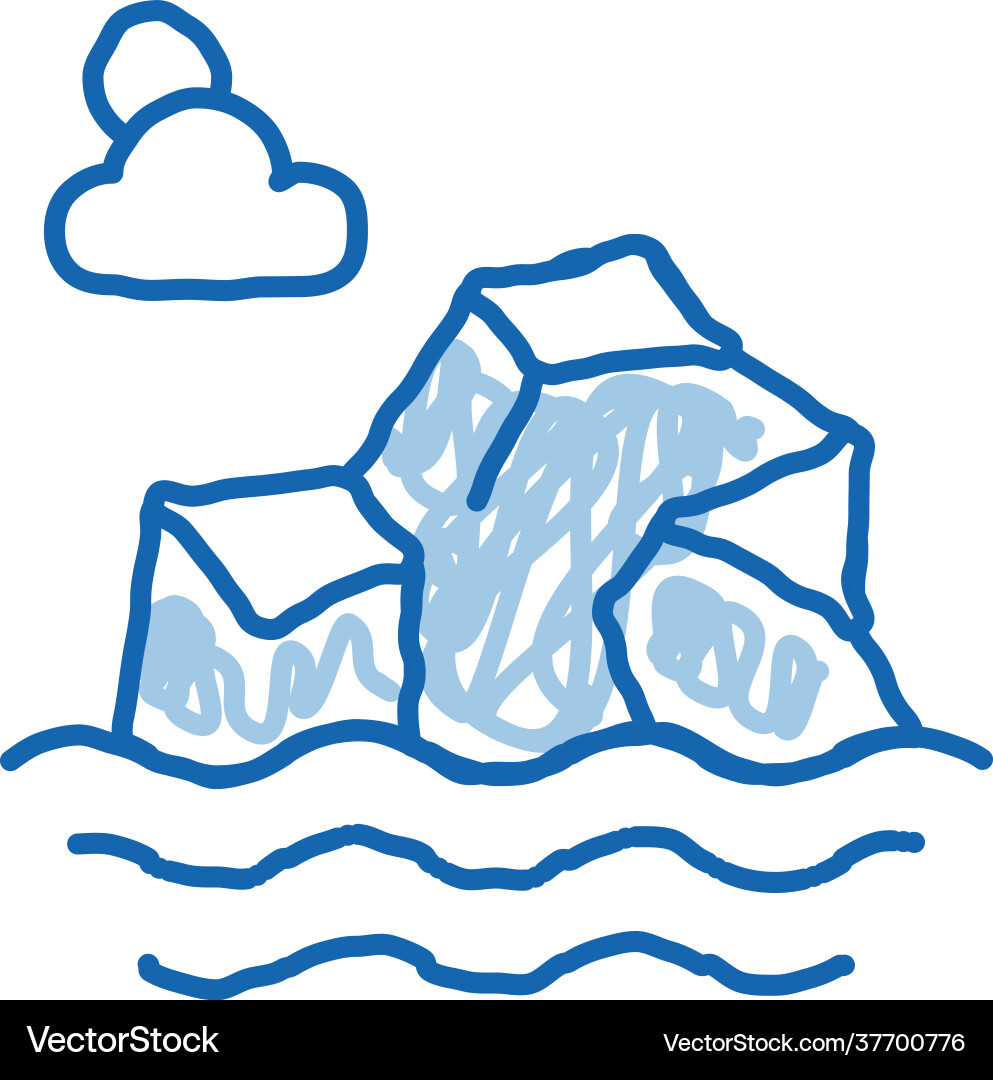 Iceberg in sea doodle icon hand drawn Royalty Free Vector