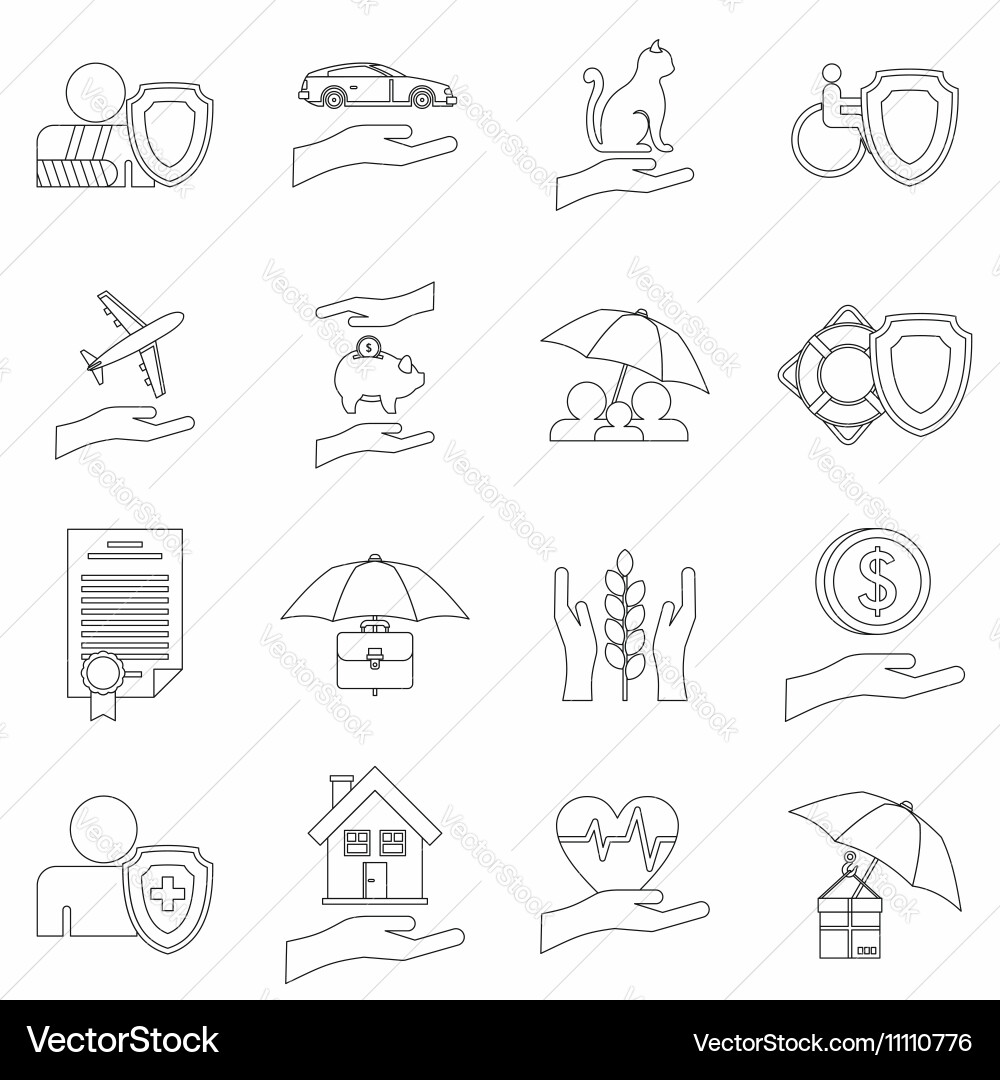 Insurance icons set outline style Royalty Free Vector Image