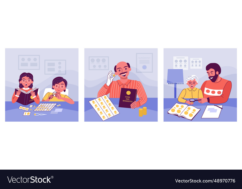 Numismatics square compositions set Royalty Free Vector