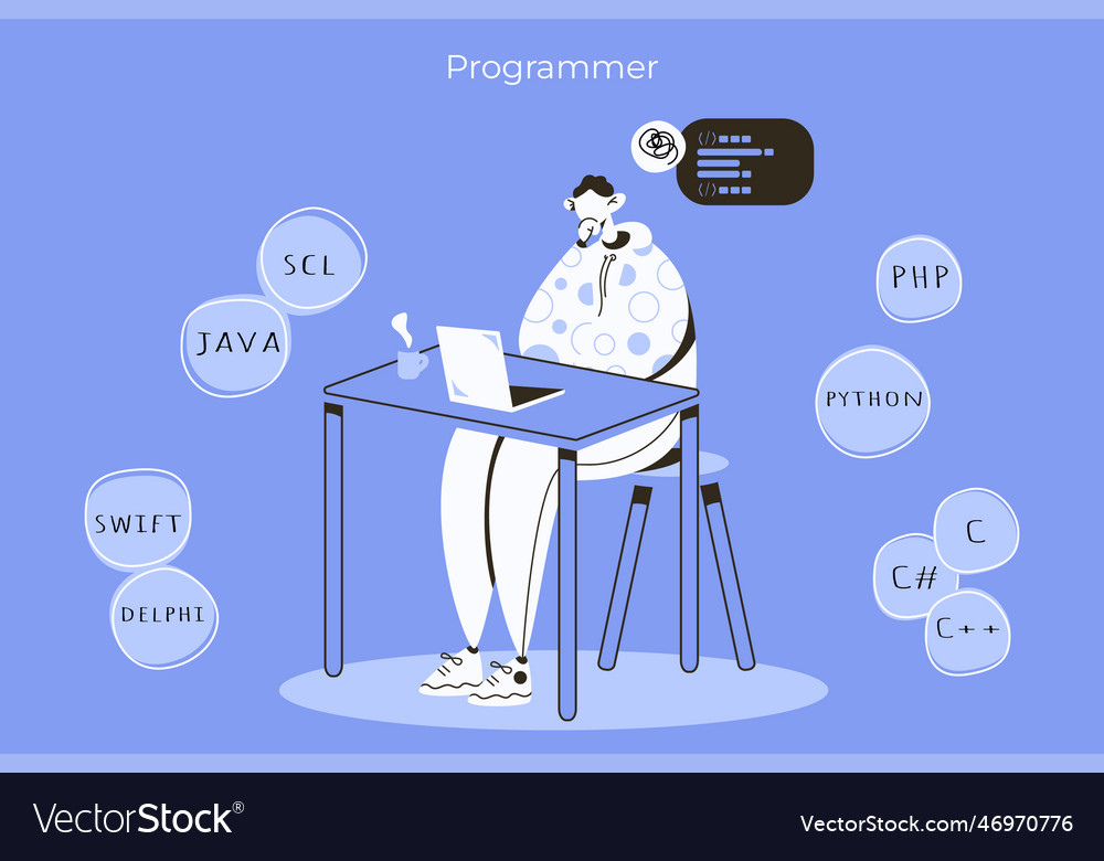 Programmer concentrated on working on the project Vector Image Programmer concentrated on working on the project Vector Image