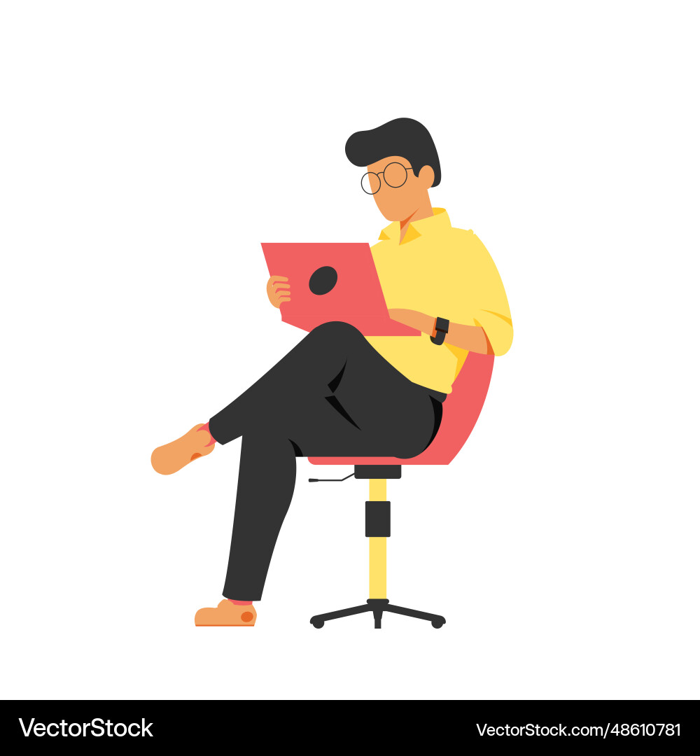 A man sitting on a chair and using a laptop Vector Image