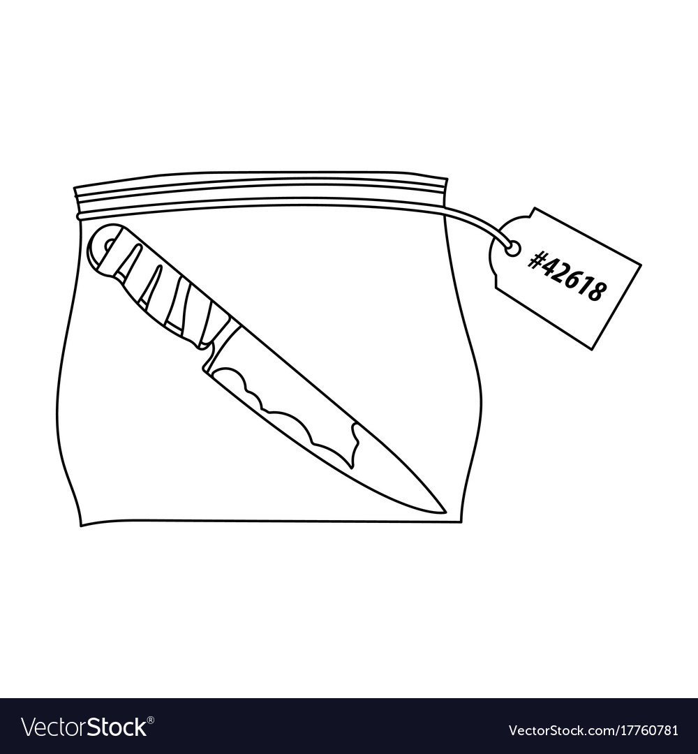 Bloodied knife in the package with a tag Vector Image Bloodied knife in the package with a tag Vector Image