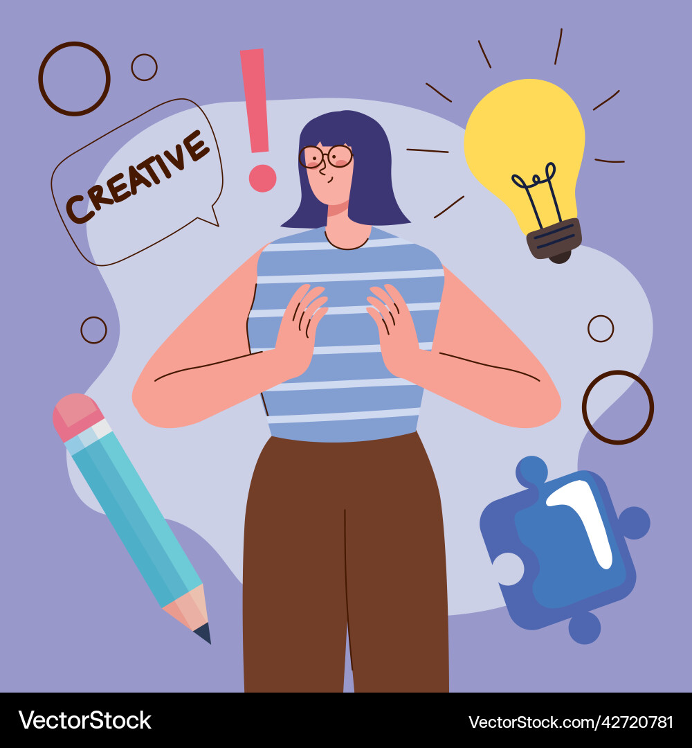 Creative woman with icons Royalty Free Vector Image