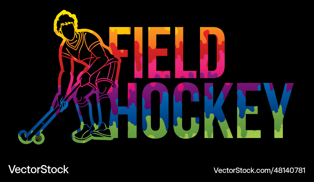 Field hockey text with male player Royalty Free Vector Image