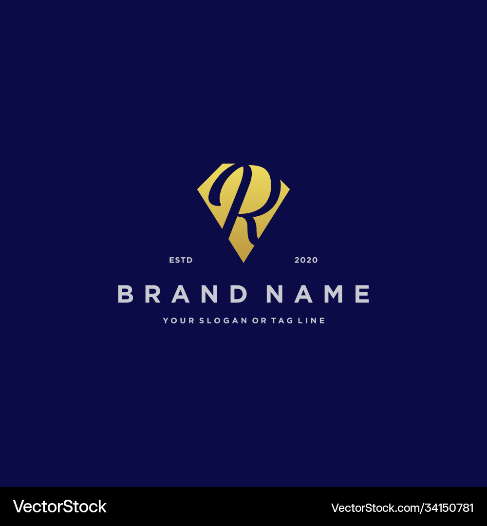 Letter r diamond gold logo design Royalty Free Vector Image