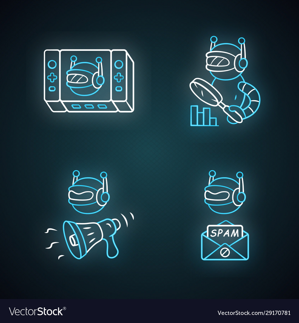 Web robots neon light icons set game propaganda Vector Image