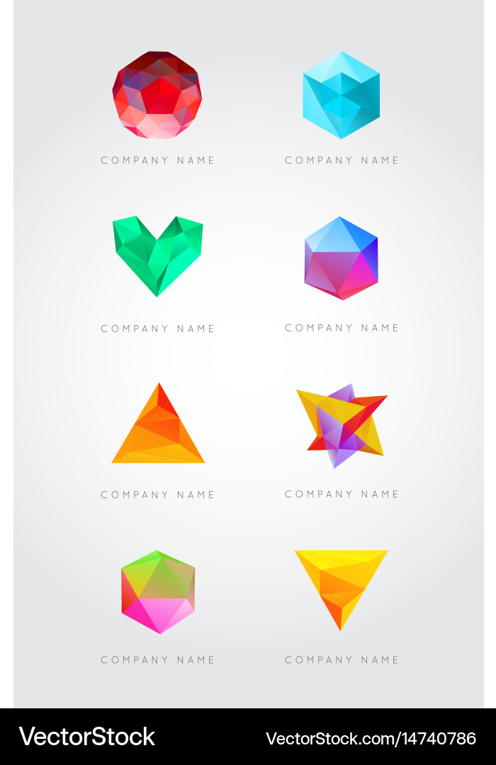 Big set trendy crystal triangulated gem logo Vector Image