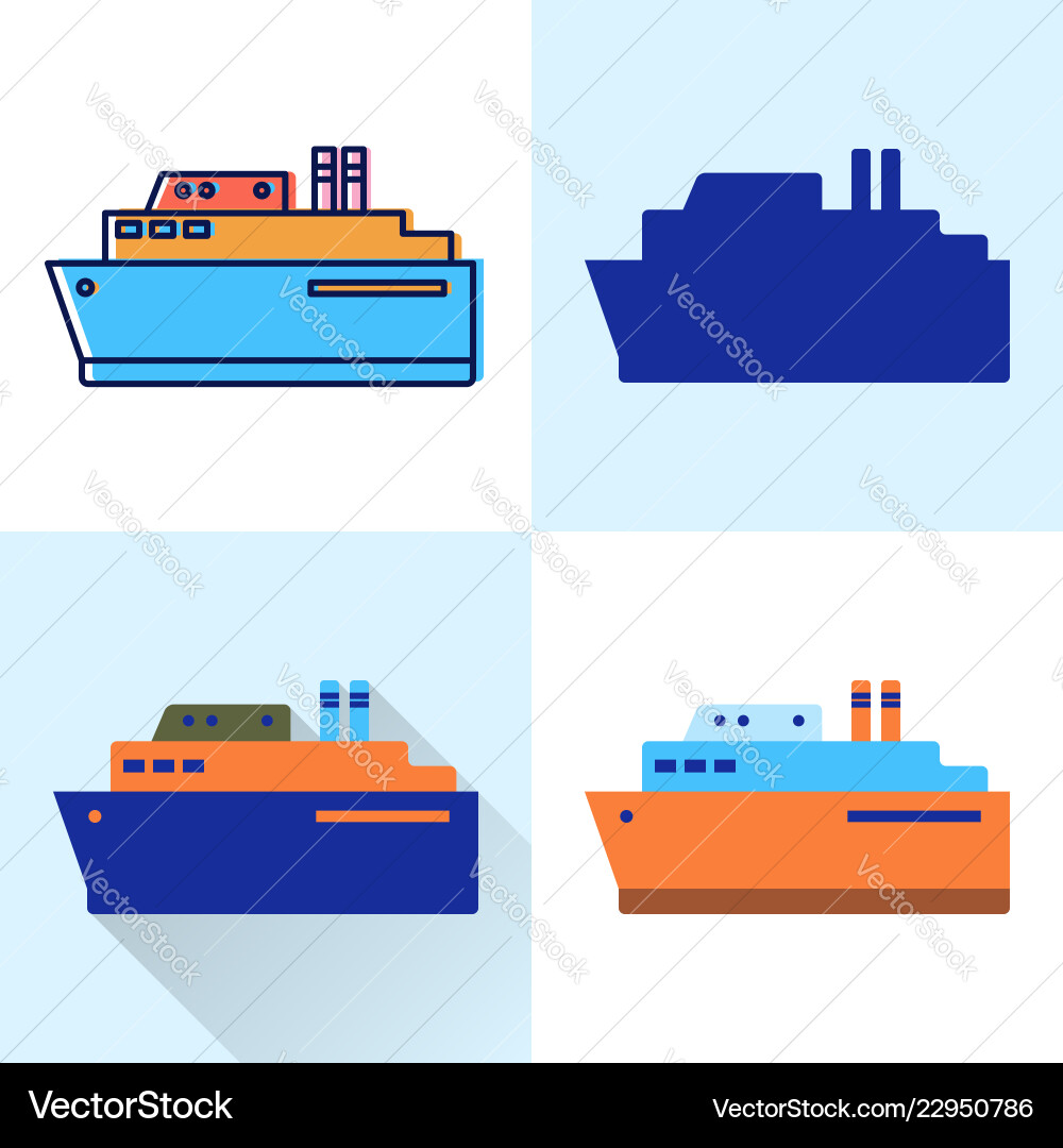Big ship icon set in flat and line styles Vector Image