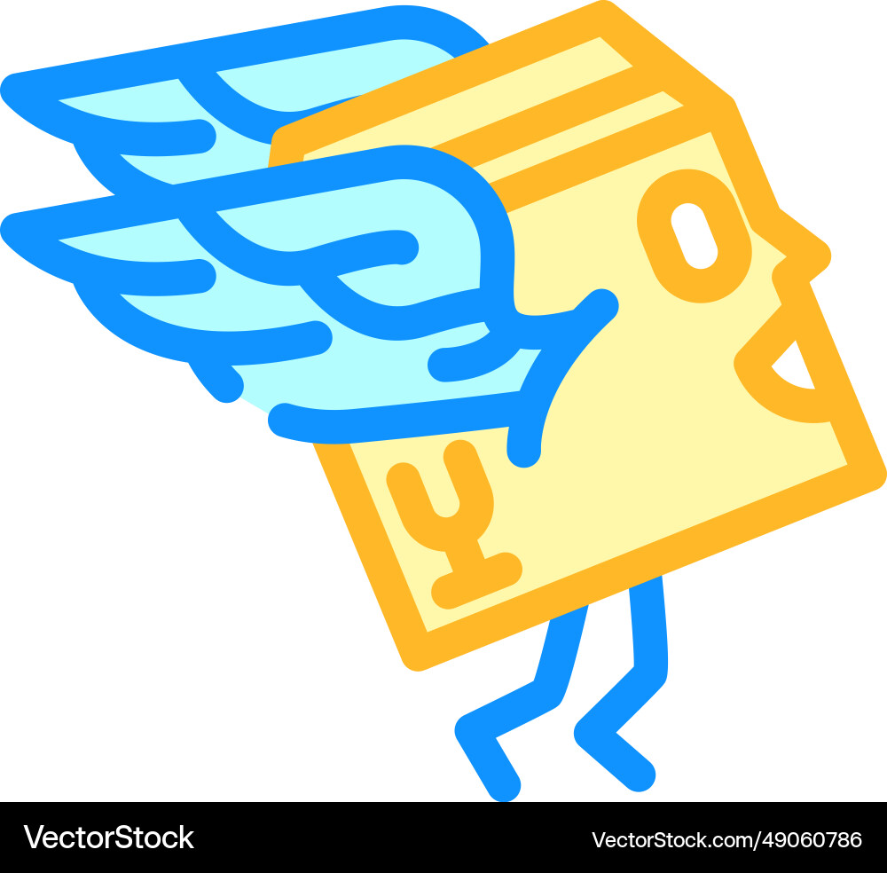 Fly wings cardboard box character color icon Vector Image