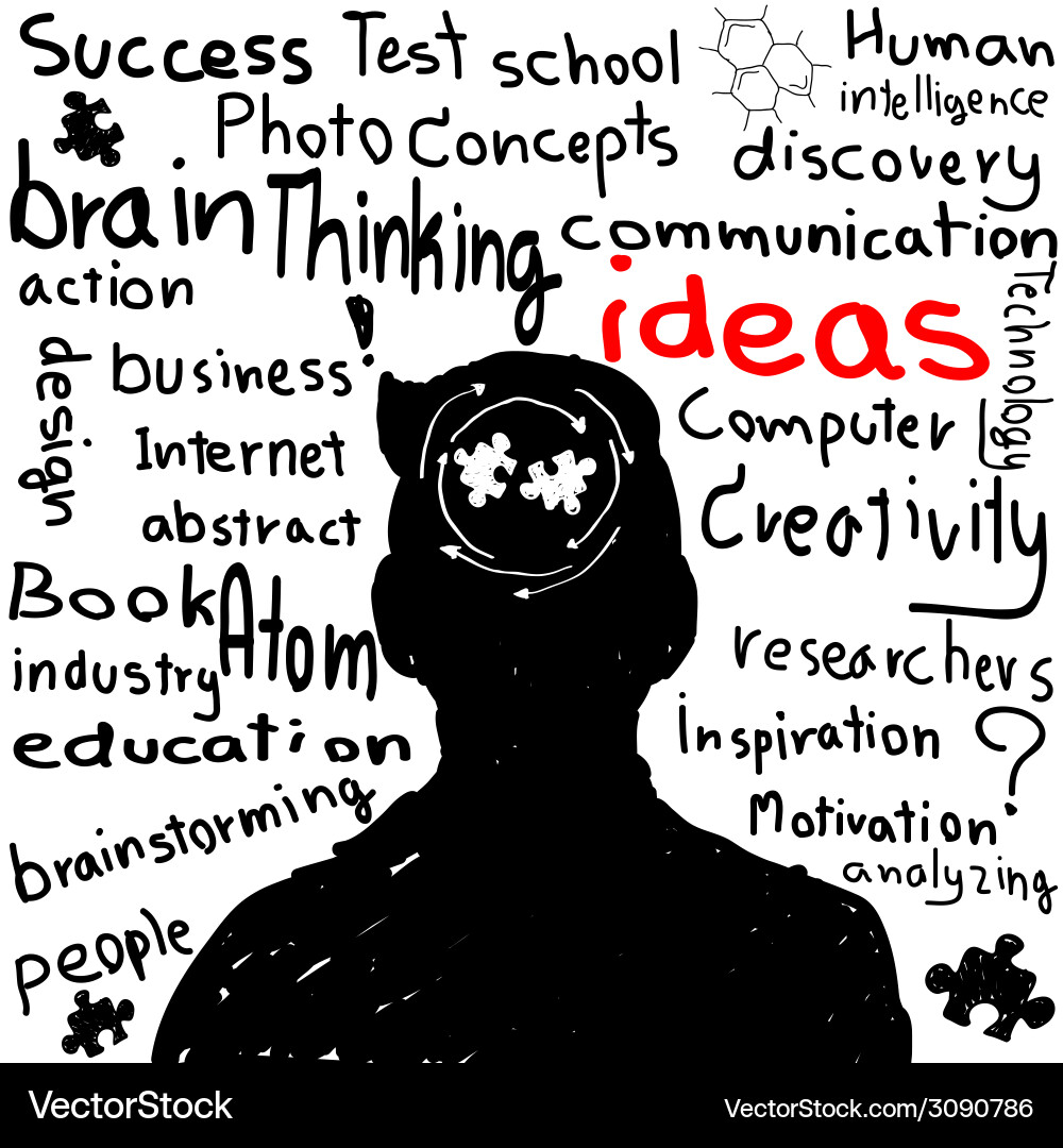 Hand drawn human head and science icons the concep