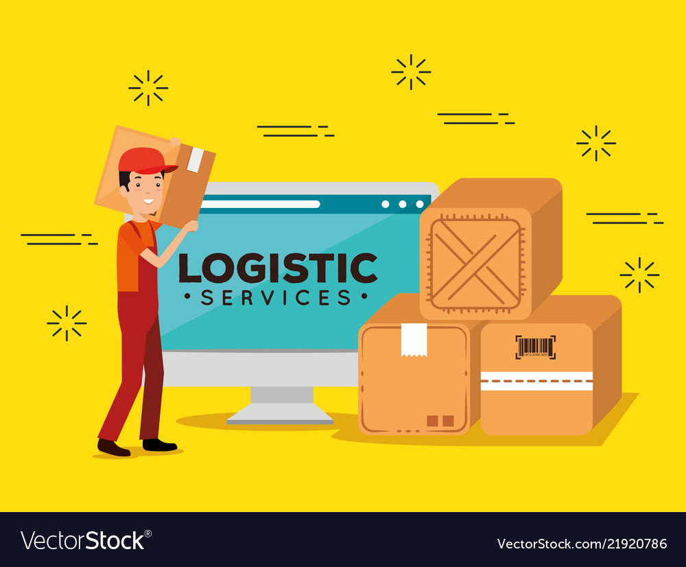 Logistic services with computer Royalty Free Vector Image