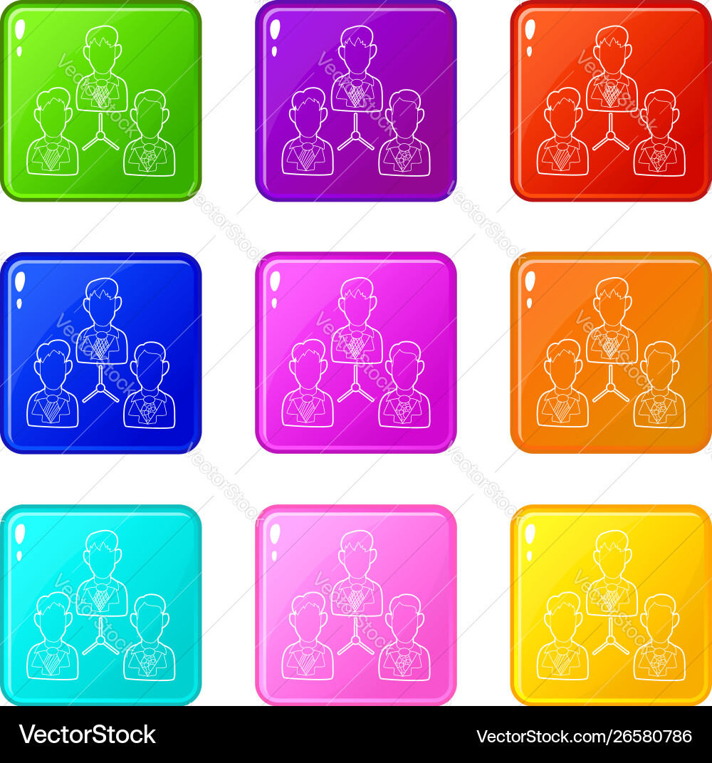 Office team icons set 9 color collection Vector Image