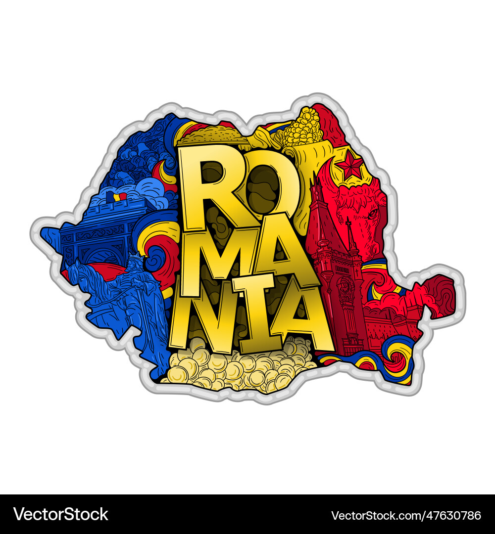 Romania map in hand drawn doodle style with main Vector Image