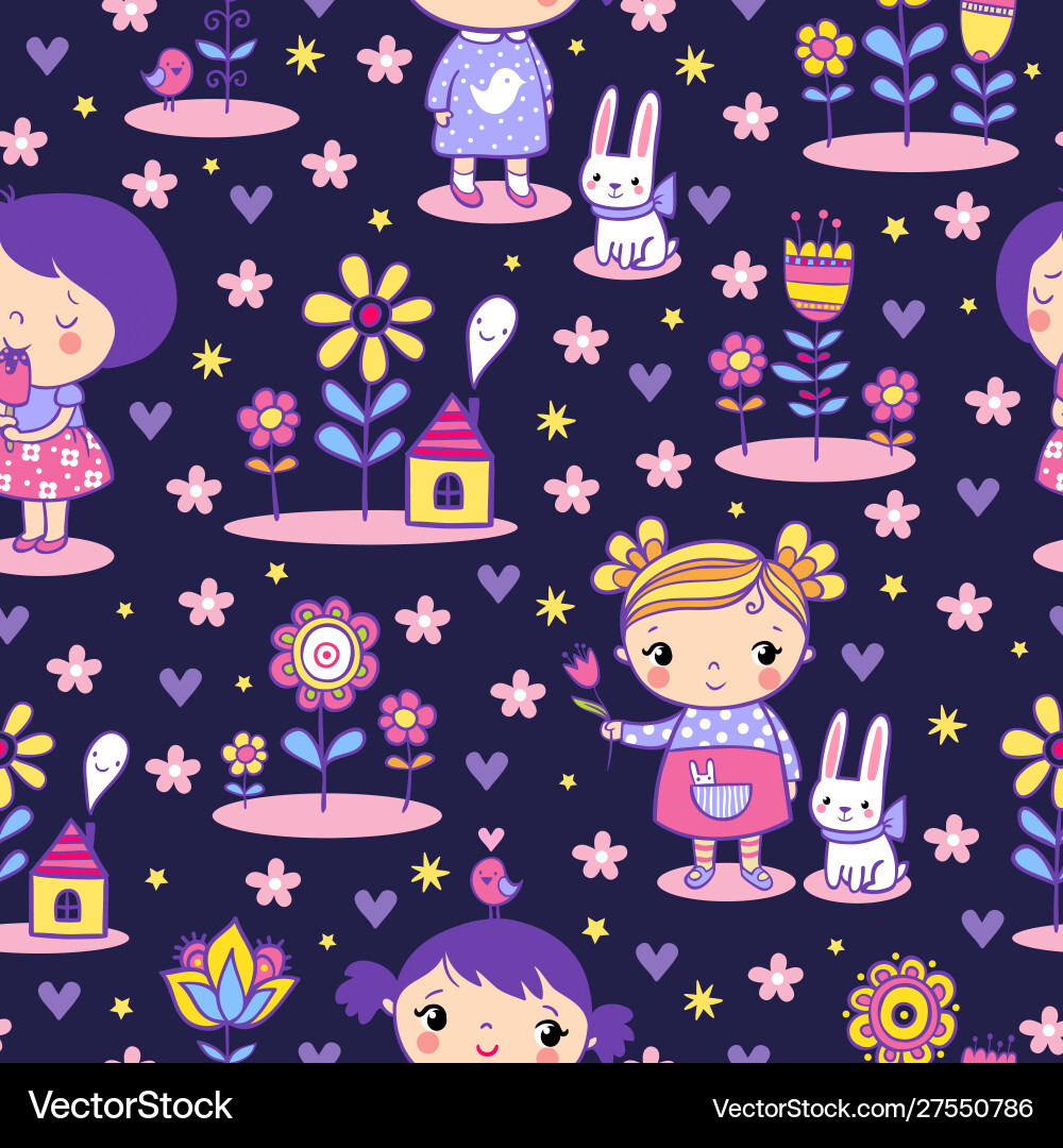 Seamless pattern with a cute little girl Vector Image