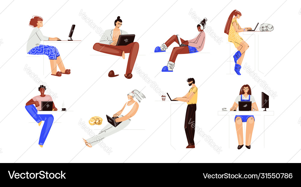 Set people working on a laptop man Royalty Free Vector Image