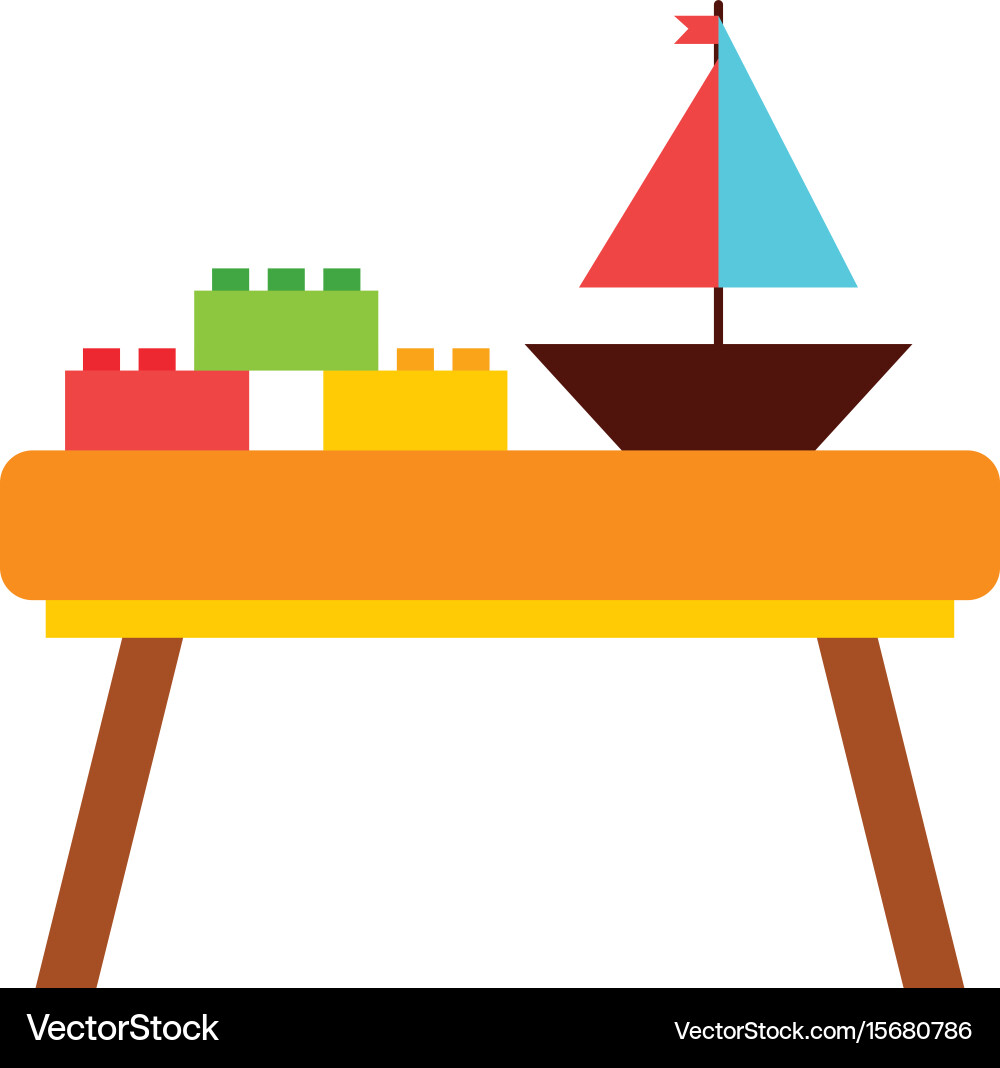 Table wooden with toys Royalty Free Vector Image