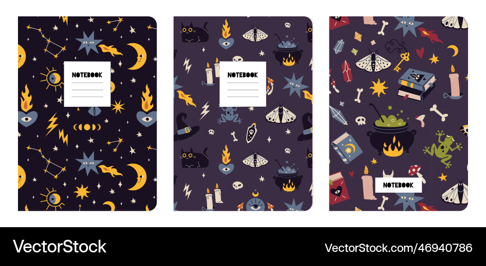 Trendy covers set on a magic theme cartoon style Vector Image