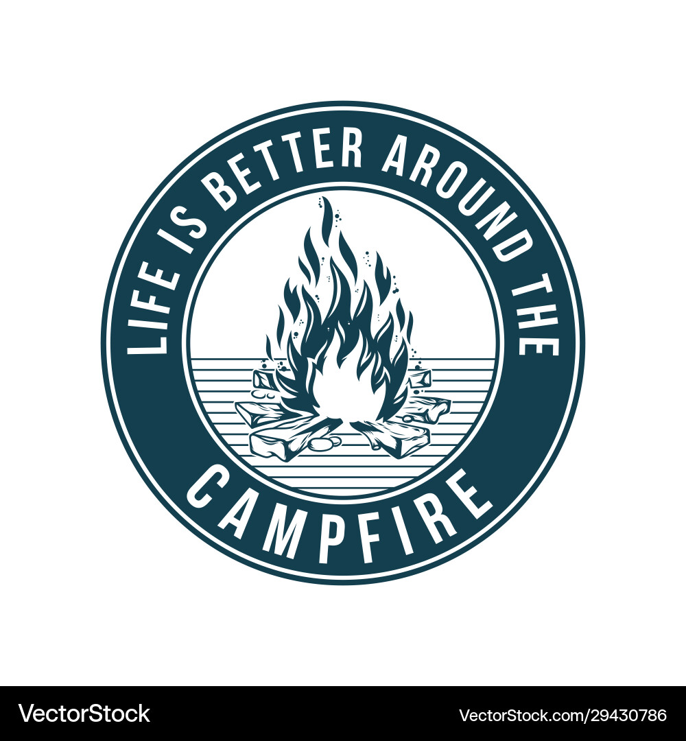 Vintage badge with campfire outdoor Royalty Free Vector