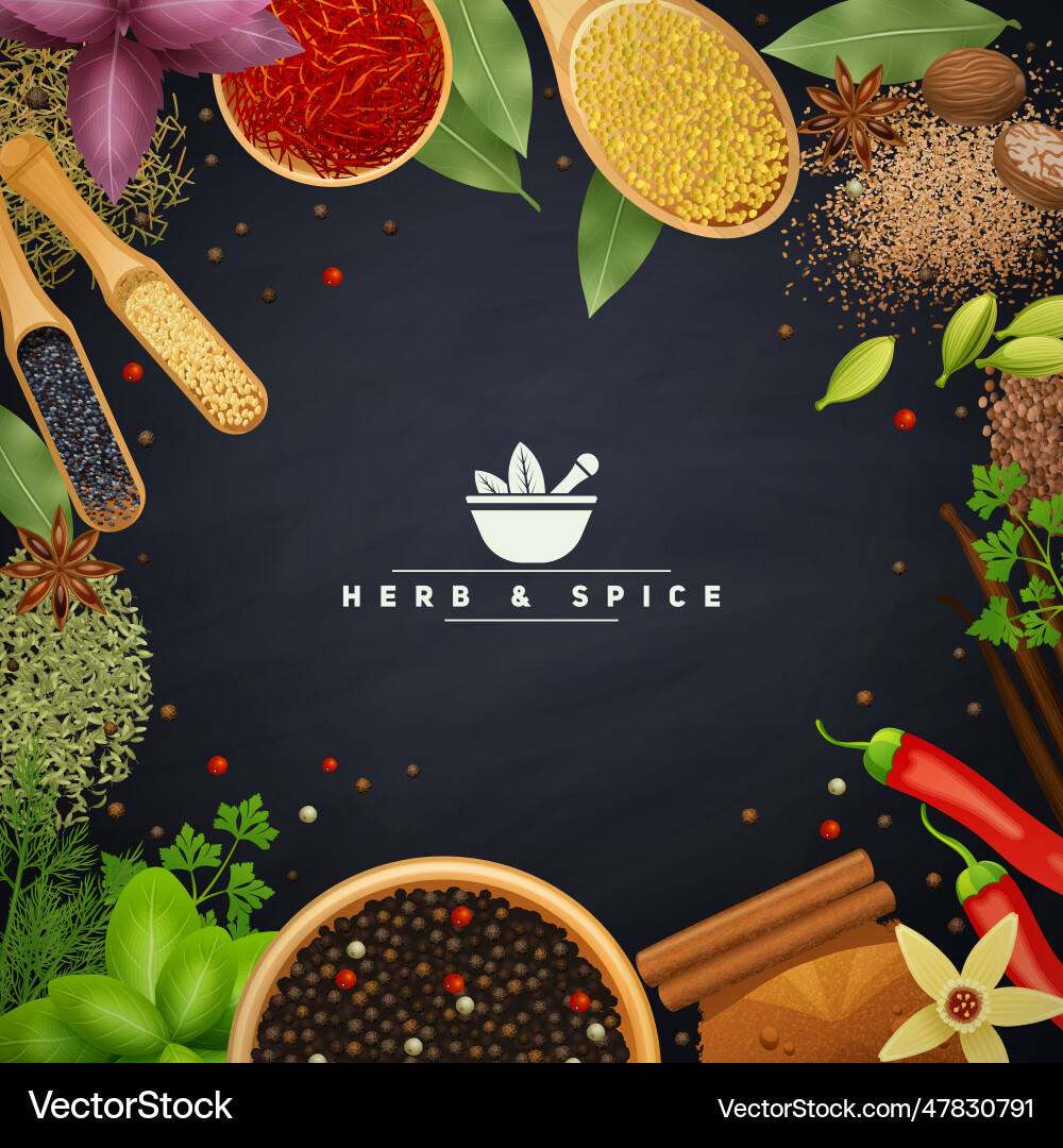 Frame with herbs and spices frame with herbs and Vector Image