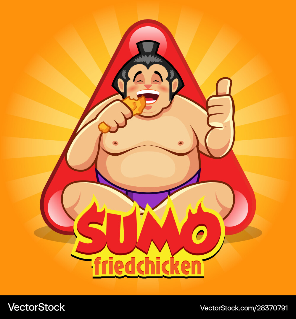 Funny sumo eating fried chicken giving thumbs Vector Image