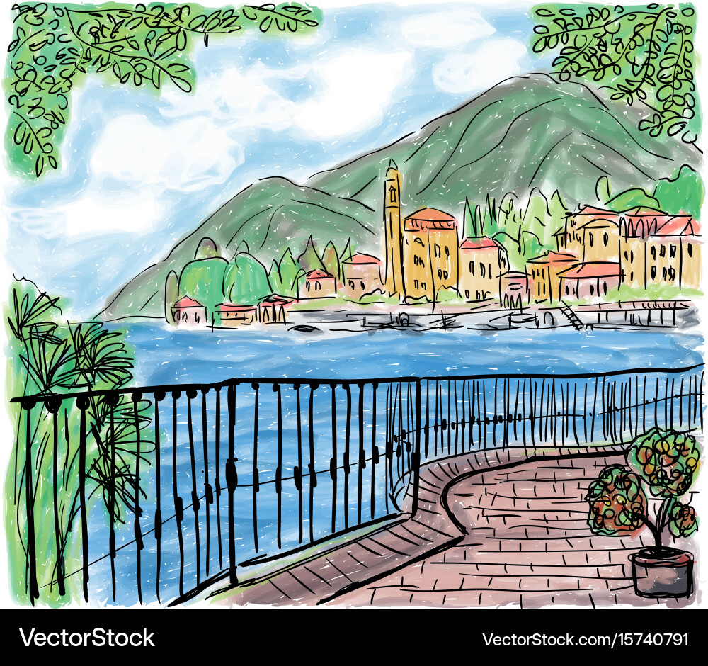 Mediterranean seascape painting Royalty Free Vector Image