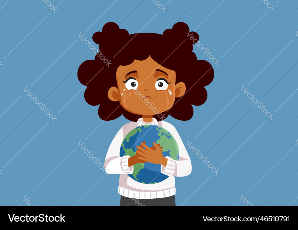 Sad child crying trying to protect planet future Vector Image